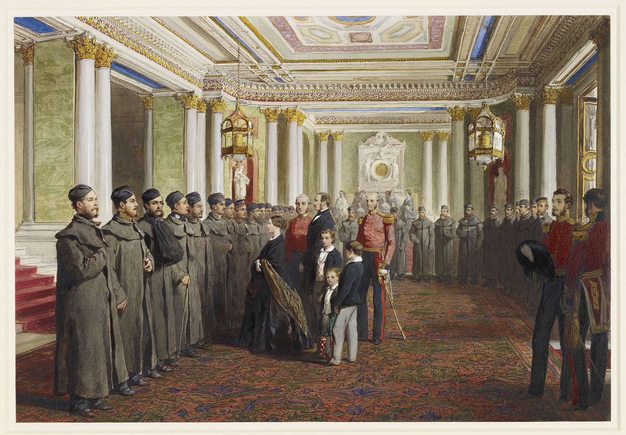 Queen Victoria and Prince Albert inspecting wounded Grenadier Guardsmen ...